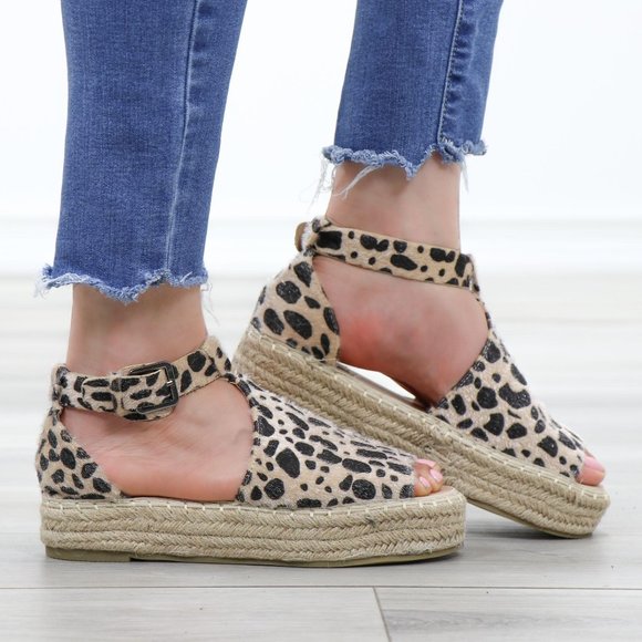 Shoes | Espadrille Platform Leopard Print Ankle Strap Sand | Poshmark
